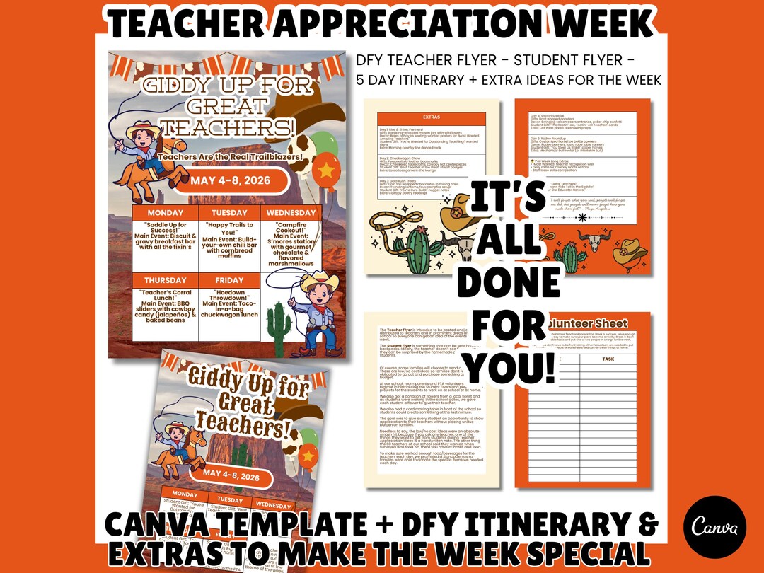 Wild West Teacher Appreciation Week - Editable Canva Template (digital ...