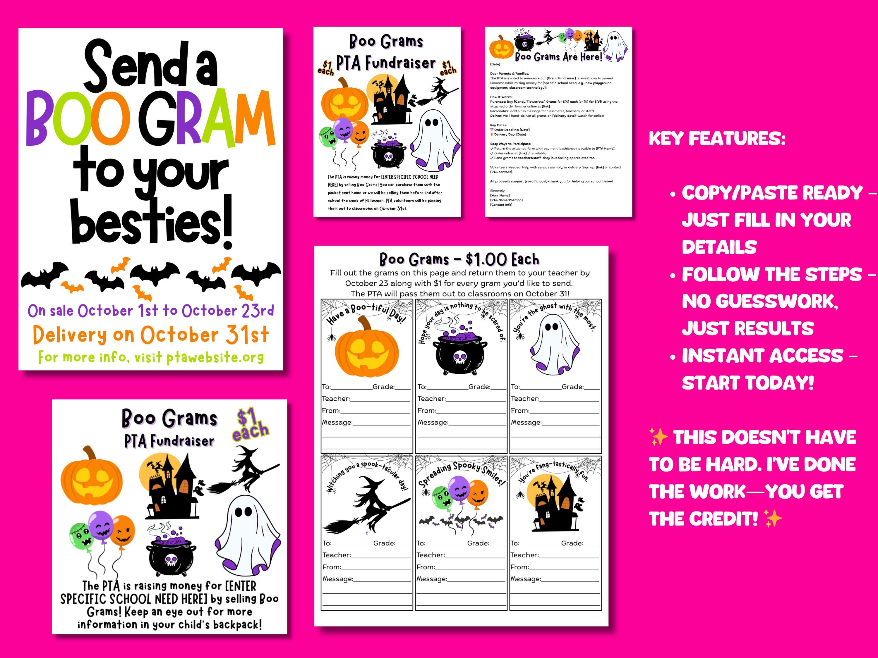 Editable Halloween Boo Gram & Candy Gram Fundraiser PTA PTO School ...