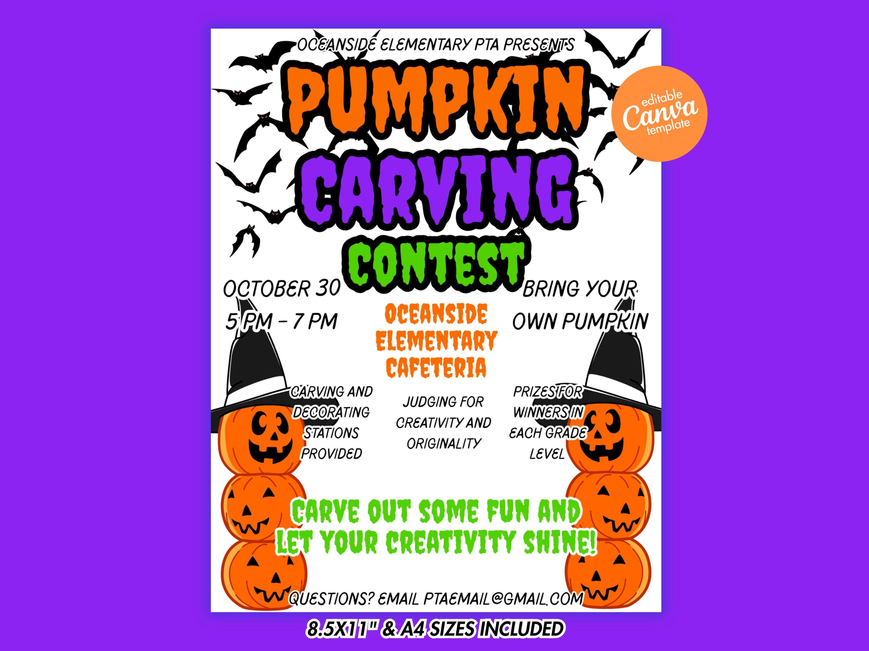 Pumpkin Carving Contest Flyer Editable Canva Template Halloween ...