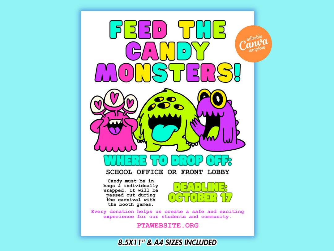 Candy Donation Flyer Editable Canva Template Halloween Fall Carnival ...
