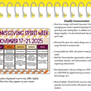 Editable Thanksgiving Spirit Week Flyer Canva Template Fall School ...