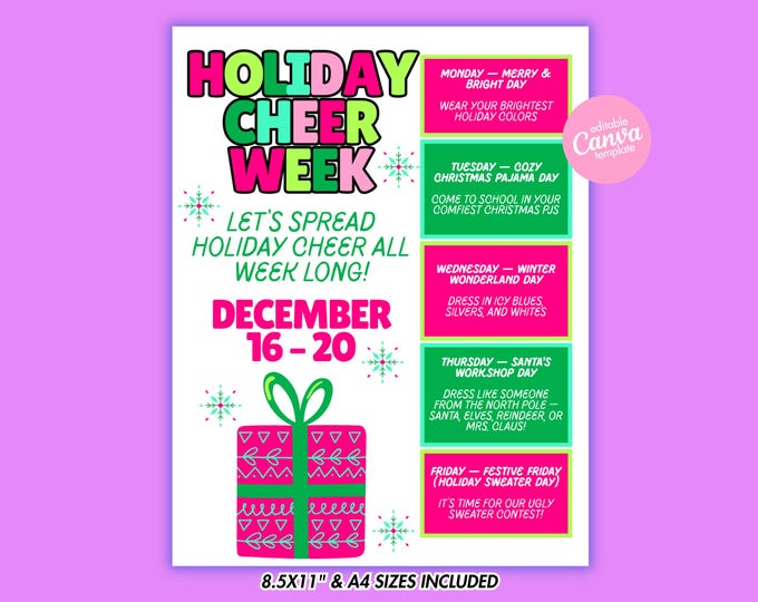 Editable Thanksgiving Spirit Week Flyer Canva Template Fall School ...
