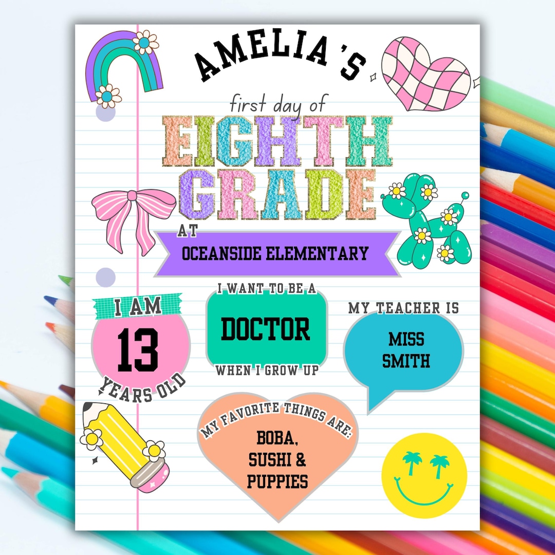 8th Grade First Day of School Sign Graduating Middle School ...