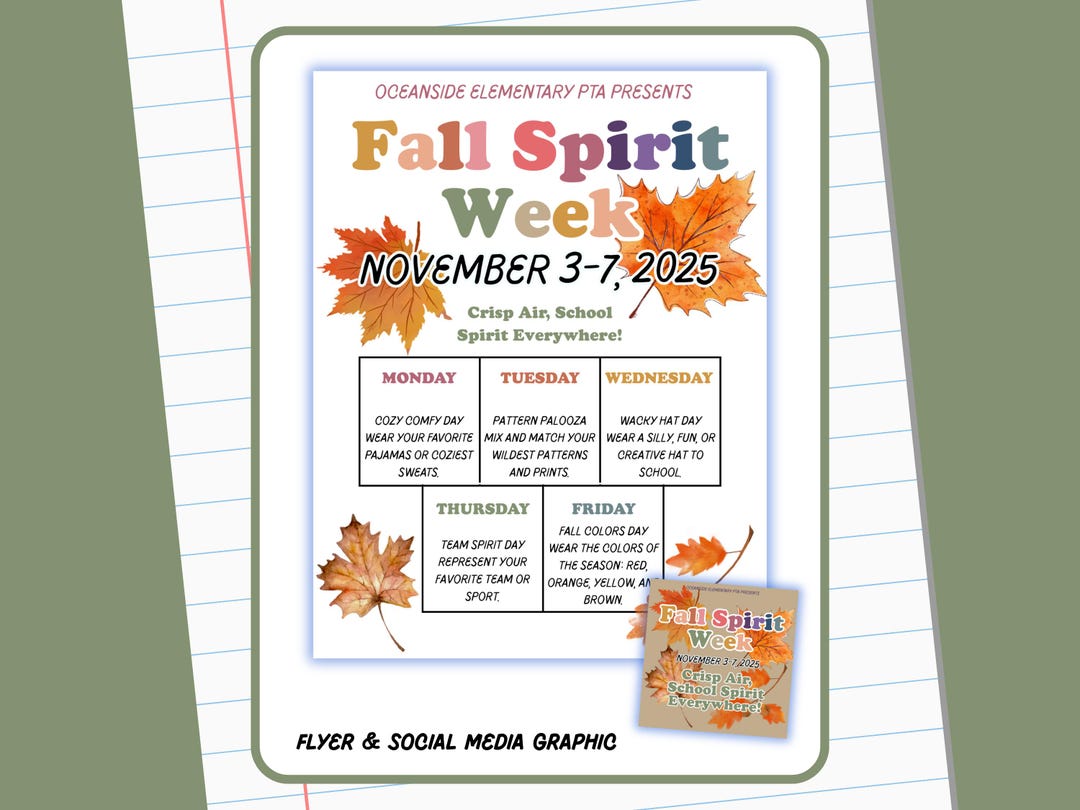 Fall Spirit Week Flyer Canva Template | Editable Dress up Days Schedule ...