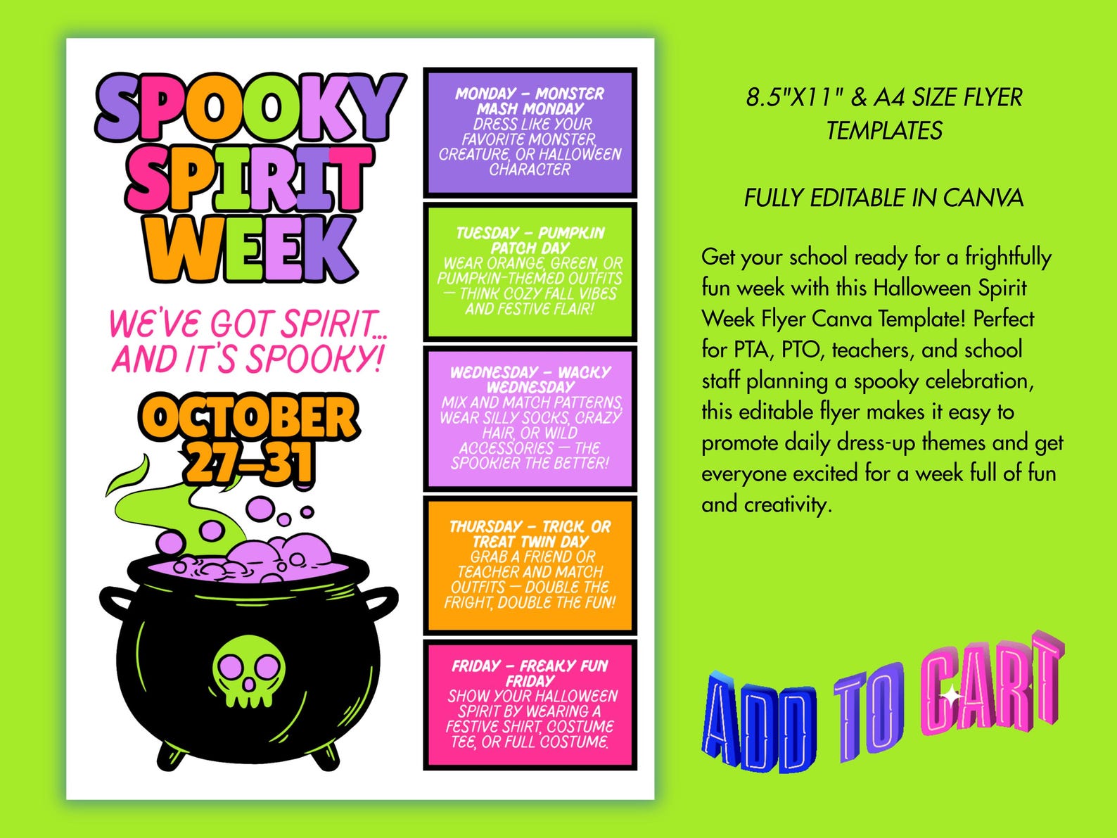 Halloween Spirit Week Flyer Editable Canva Template School Dress up ...