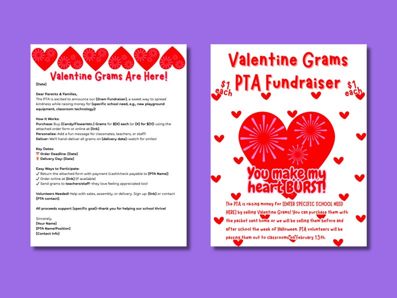 Automated Valentine Grams Template: Canva Pro PTA Fundraiser (digital ...