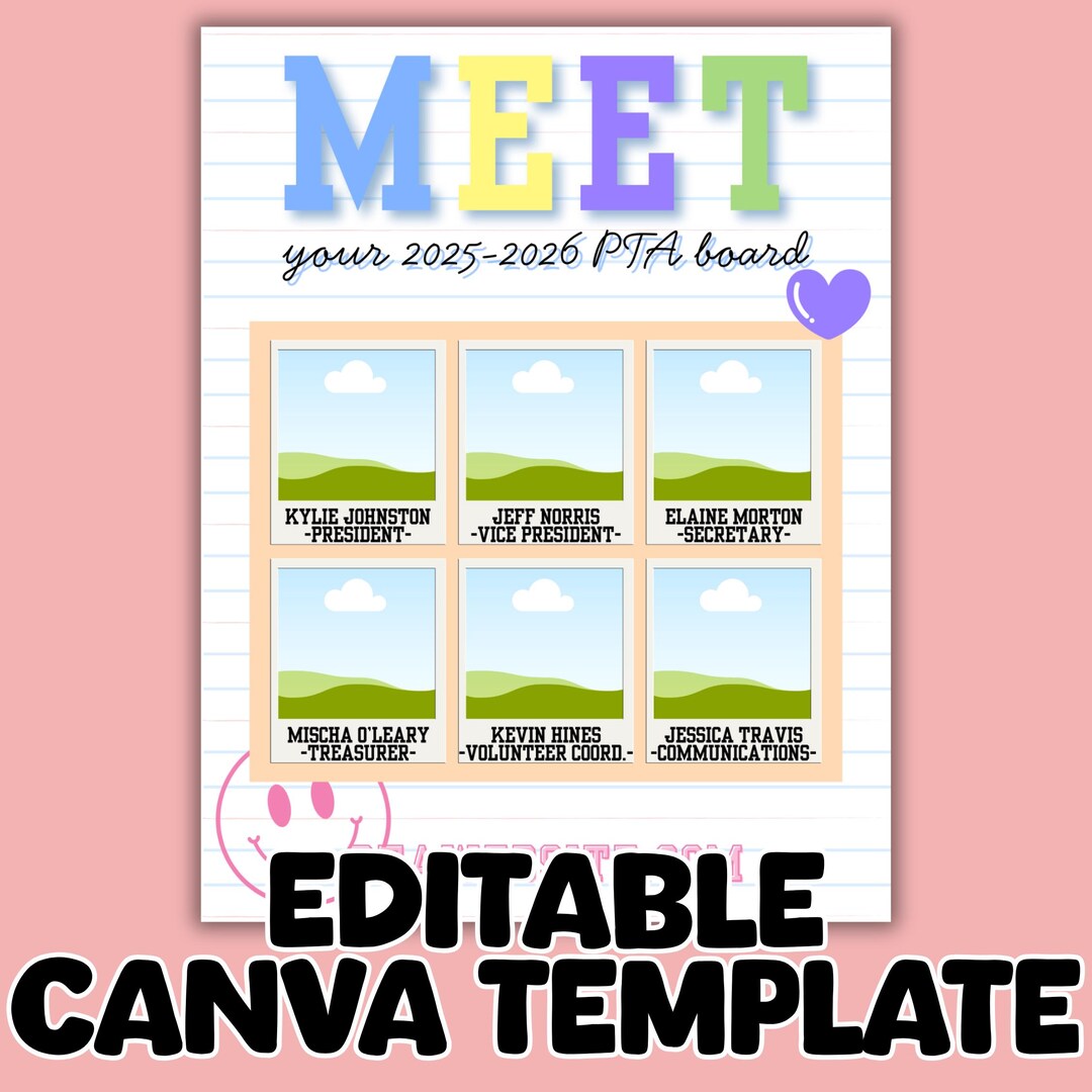 Meet the PTA Board Flyer Canva Template Editable Back to School Night ...