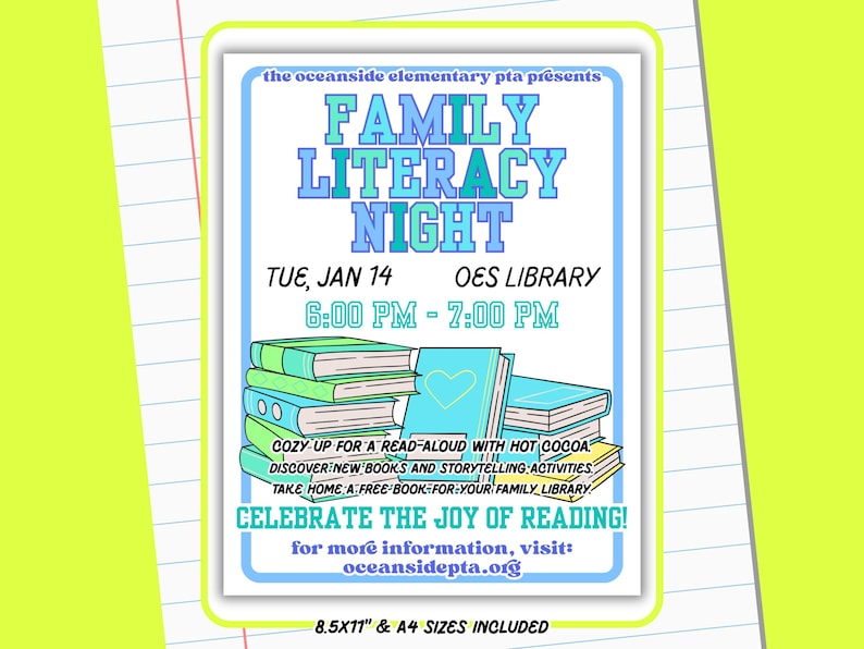 Editable Literacy Night Flyer Template, Book Fair PTA Fundraiser ...