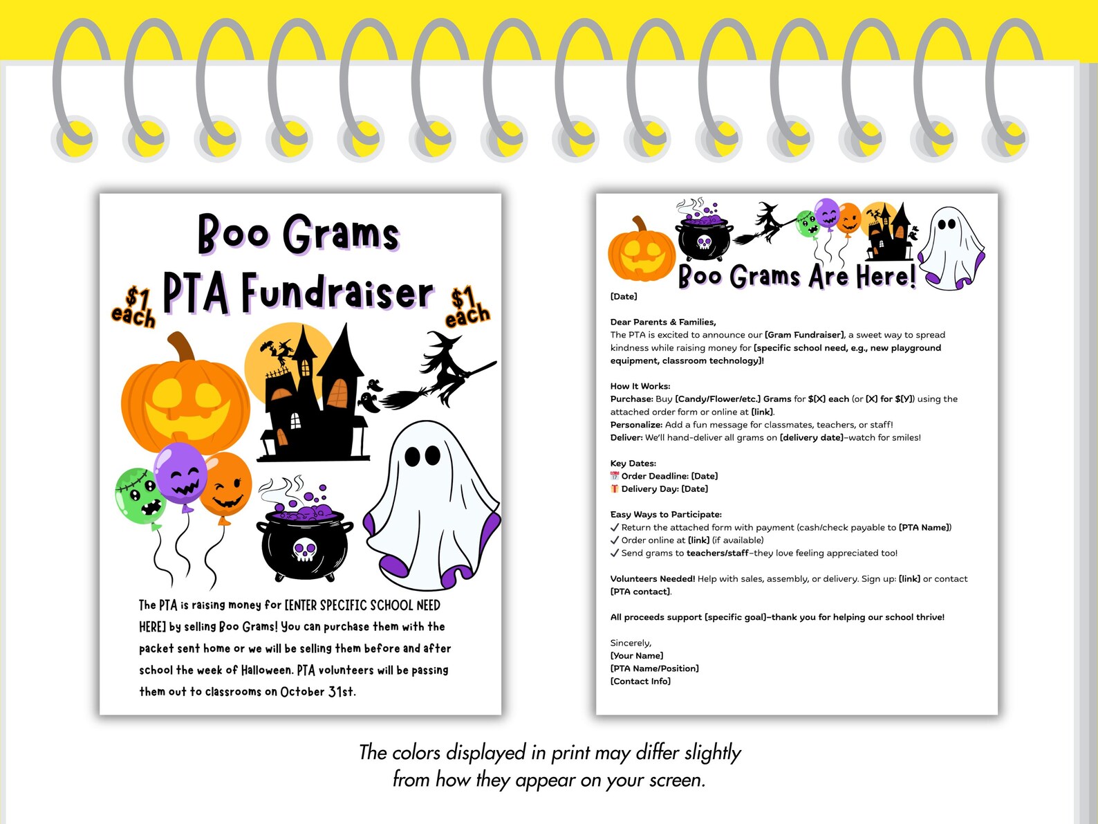 Editable Halloween Boo Gram & Candy Gram Fundraiser PTA PTO School ...