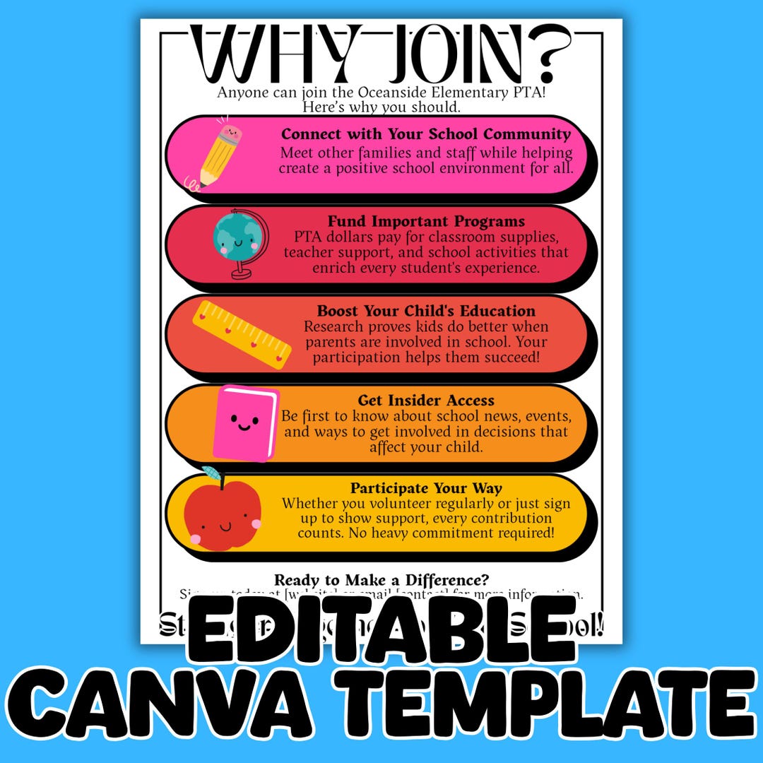 Editable PTA Flyer Template: Back to School, PTO Membership (canva ...
