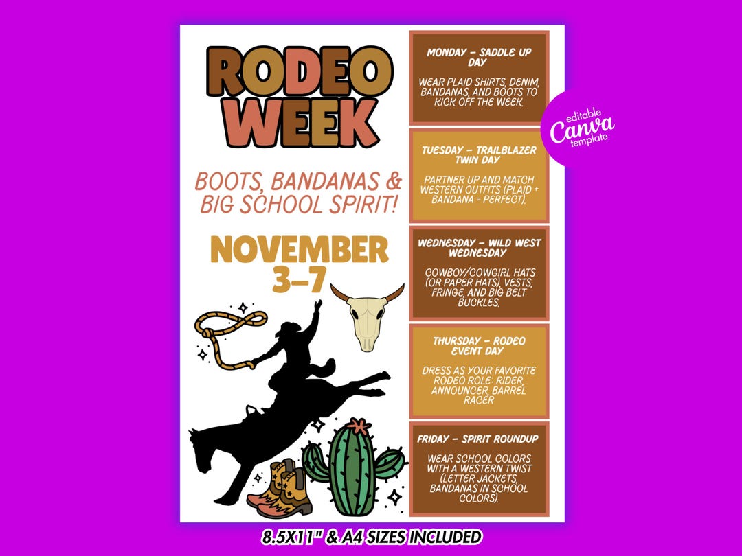 Rodeo Western Fall Spirit Week Flyer Editable Canva Template School ...