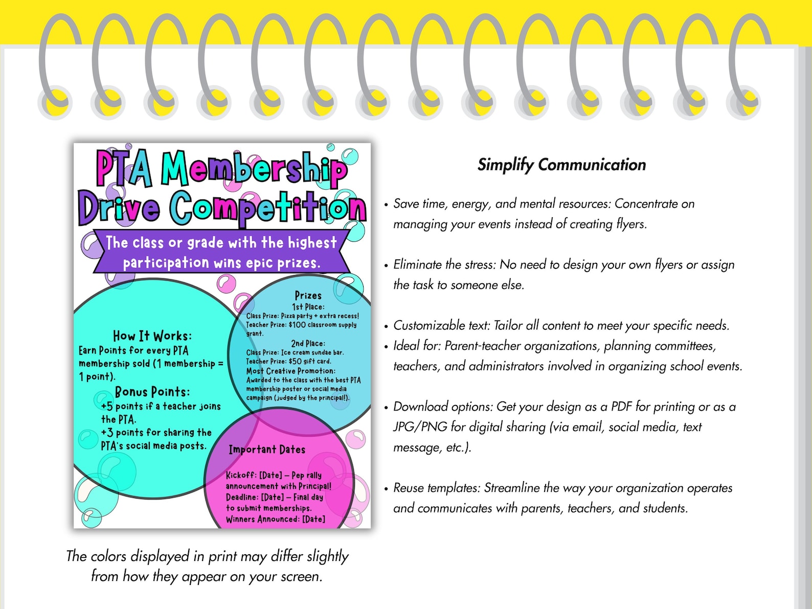 PTA Membership Competition Flyer Template Editable Class Challenge PTO ...
