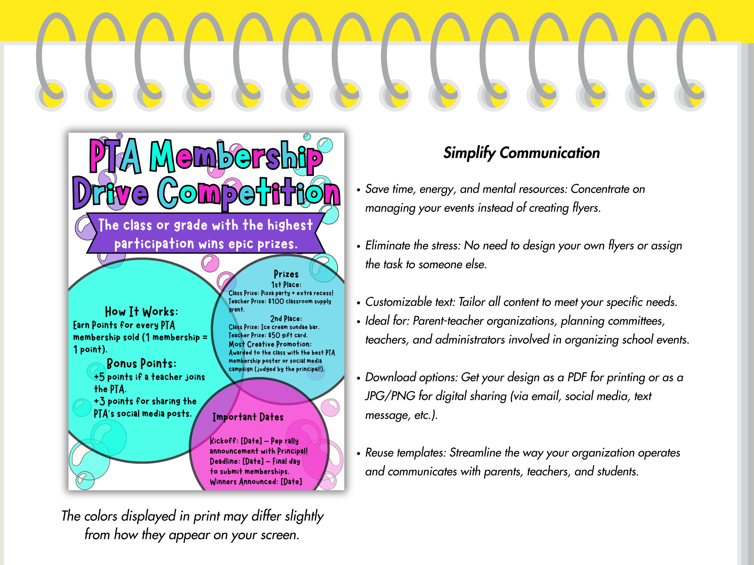 PTA Membership Competition Flyer Template Editable Class Challenge PTO ...
