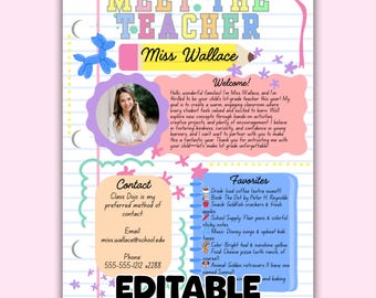 Colorful Meet the Teacher Template Letter Flyer, Printable Parent ...