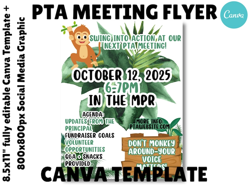 Jungle PTA Meeting Flyer Template Editable School Parent Meeting ...