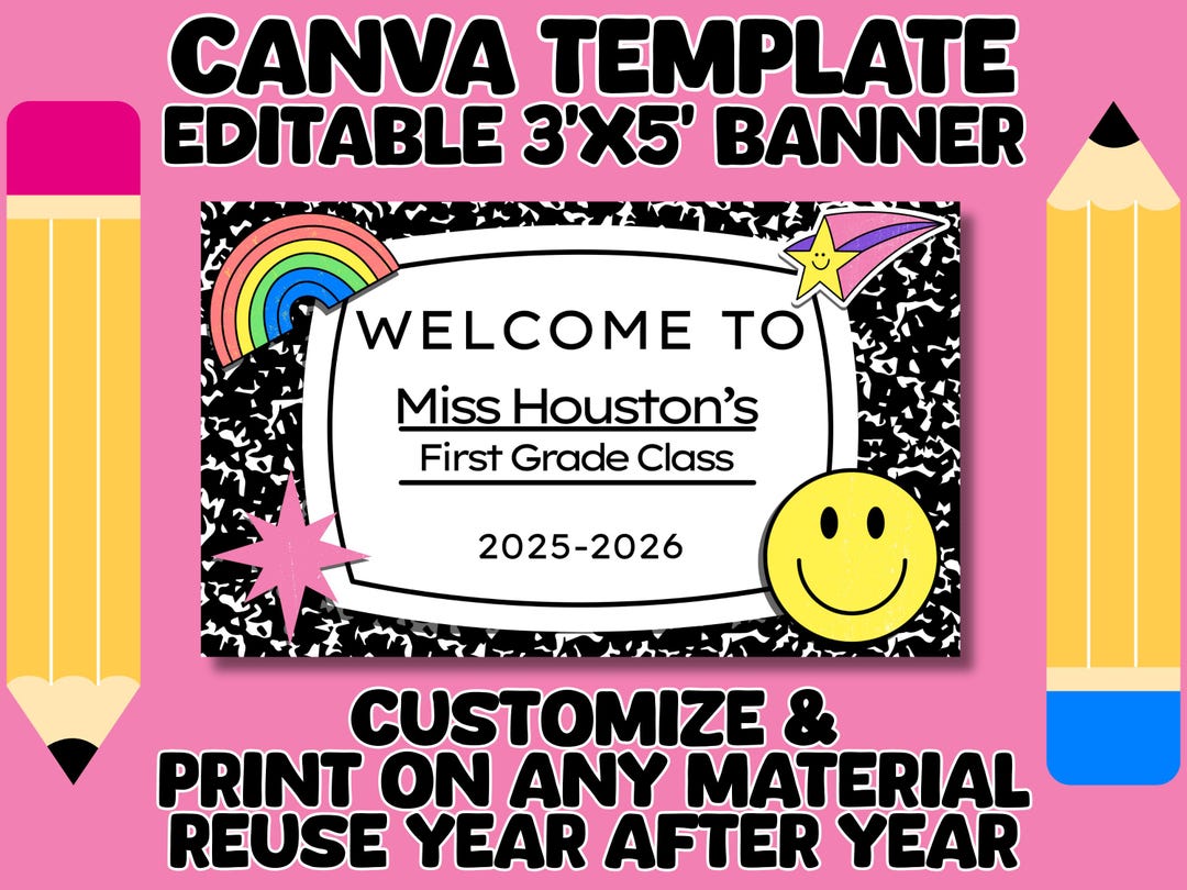 Editable Back to School Banner Canva Template 3x5 Ft Welcome Classroom ...