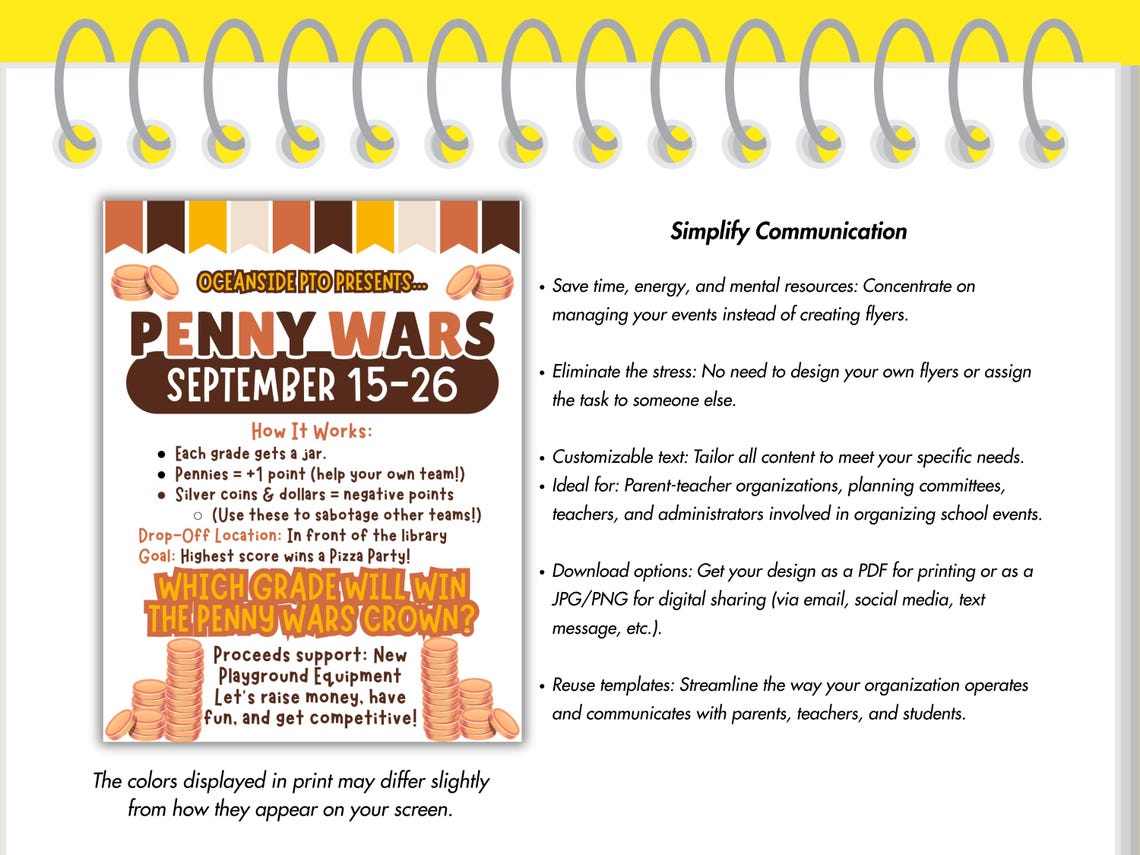 Penny Wars School Flyer Template: Editable Canva PTA/PTO Event (digital ...