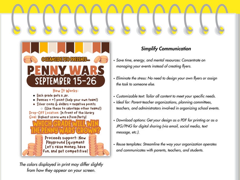 Penny Wars School Flyer Template: Editable Canva PTA/PTO Event (digital ...