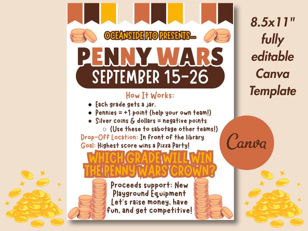 Penny Wars School Flyer Template: Editable Canva PTA/PTO Event (digital ...