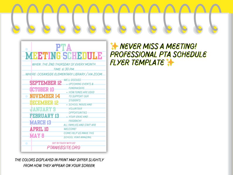 Editable PTA Meeting Schedule Flyer Canva Template Back to School PTA ...