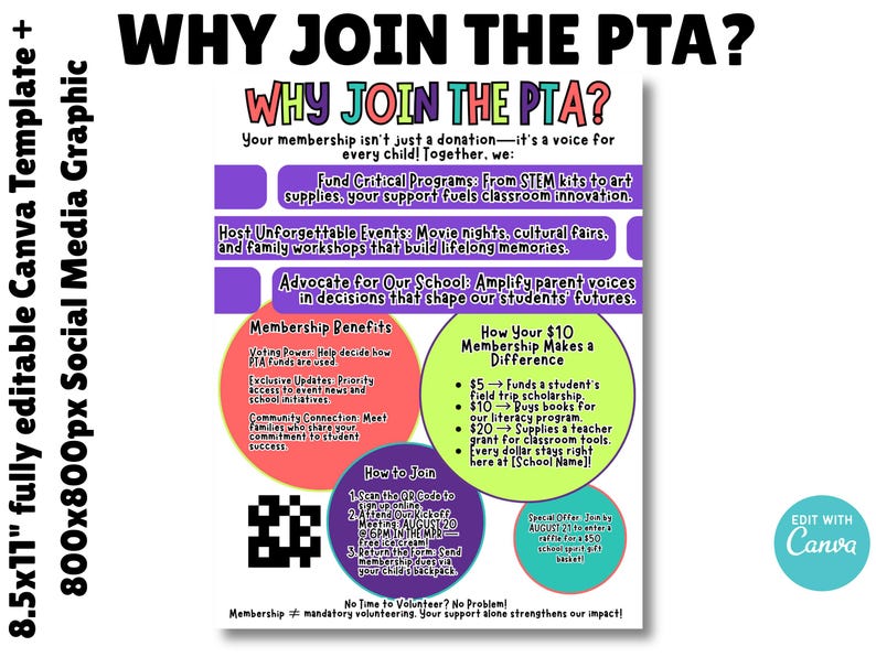 Why Join the PTA Canva Template Membership Drive Poster, School ...
