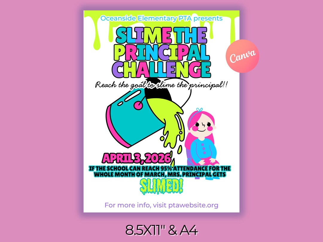 Slime the Principal Challenge Flyer Template School Fundraiser Event ...