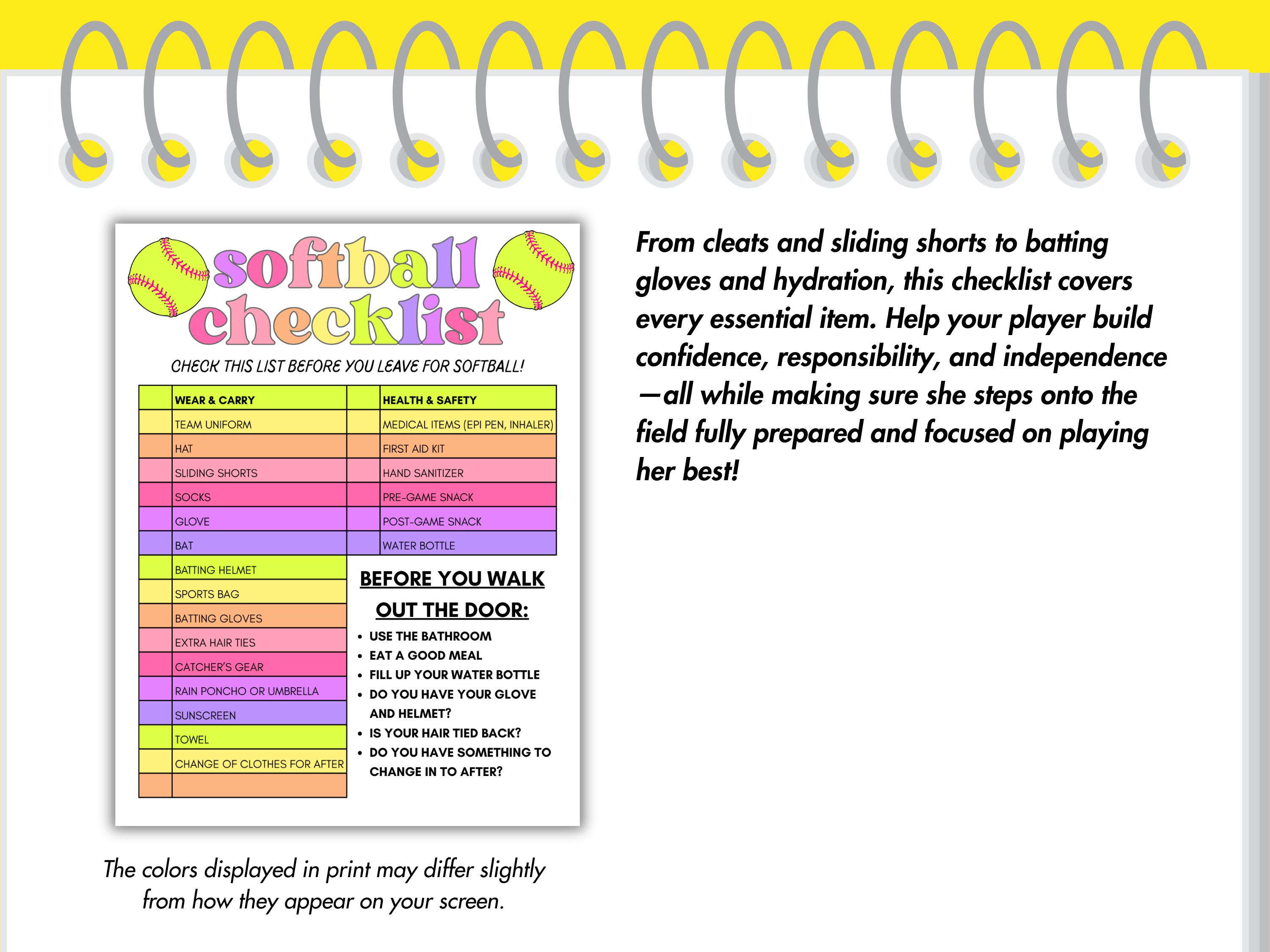 Softball Game Day Checklist Printable Editable Canva Template Girls ...