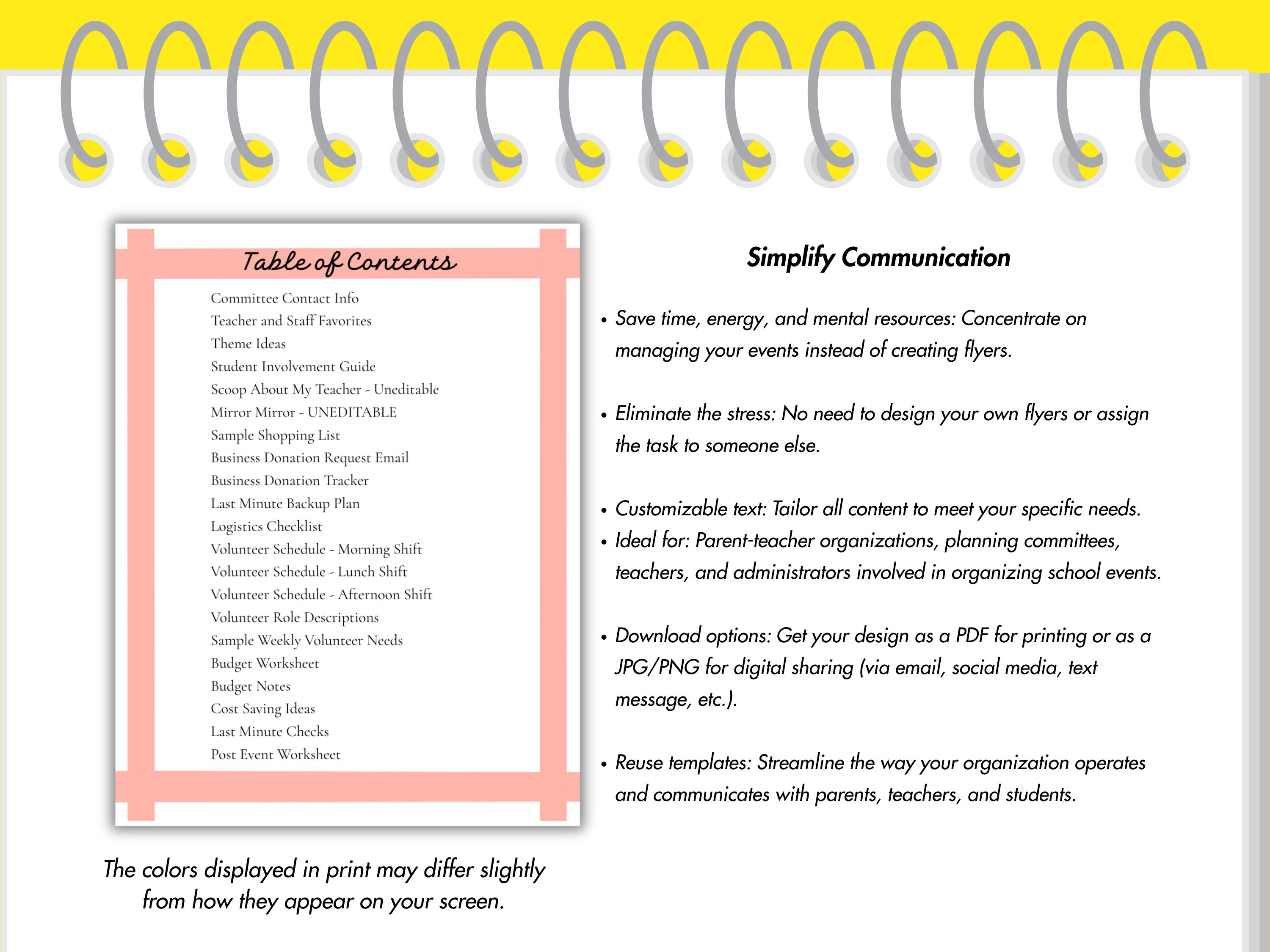 Teacher Appreciation Week Planner Template Editable Canva PTA PTO Room ...