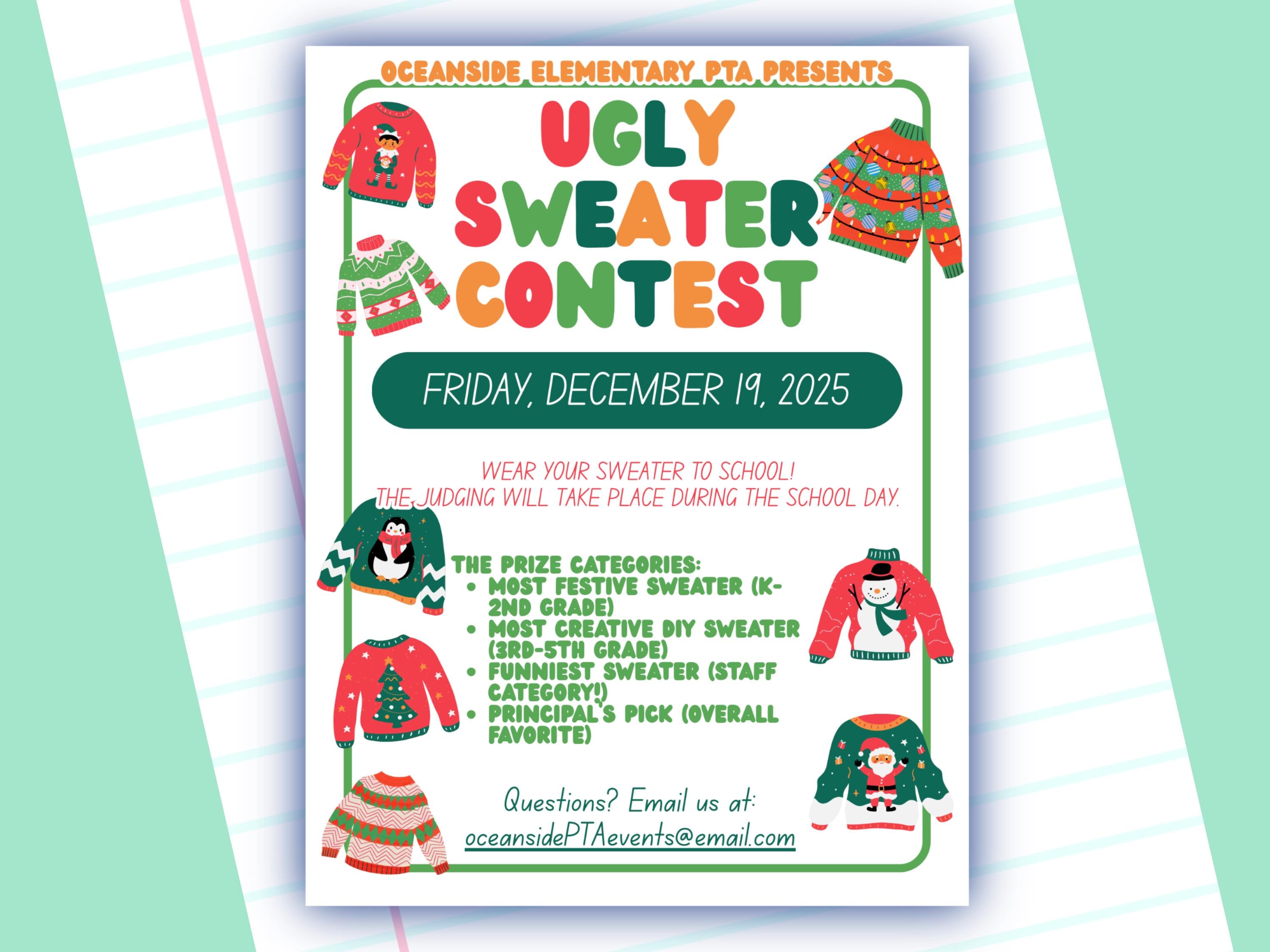 Ugly Sweater Contest Flyer Template: Editable PTO PTA School Event ...