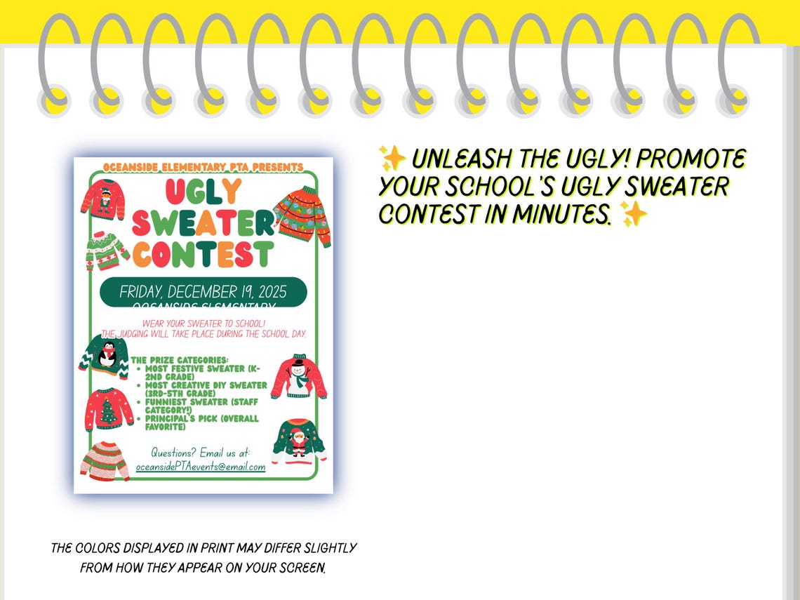 Ugly Sweater Contest Flyer Template: Editable PTO PTA School Event ...