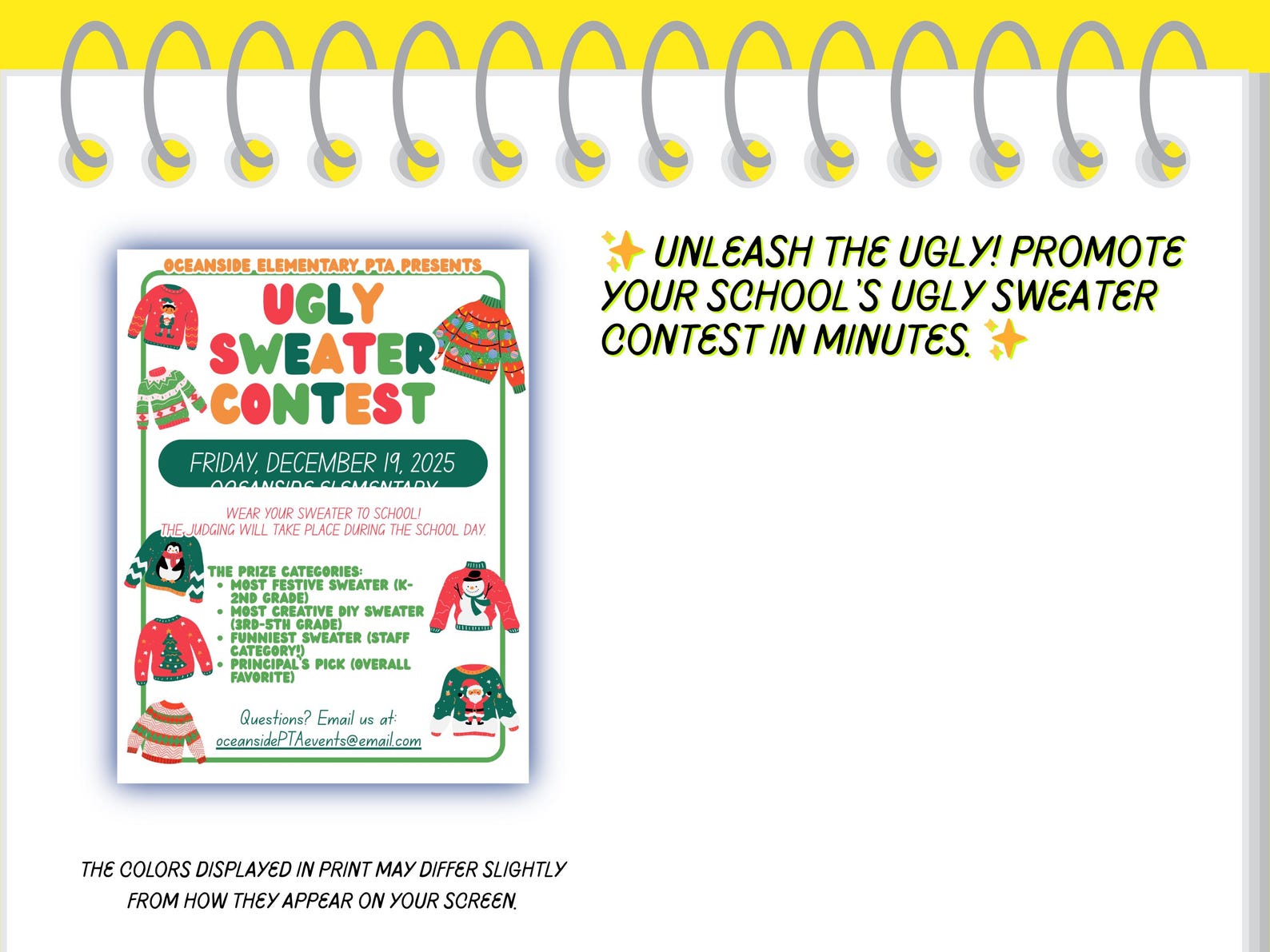Ugly Sweater Contest Flyer Template: Editable PTO PTA School Event ...