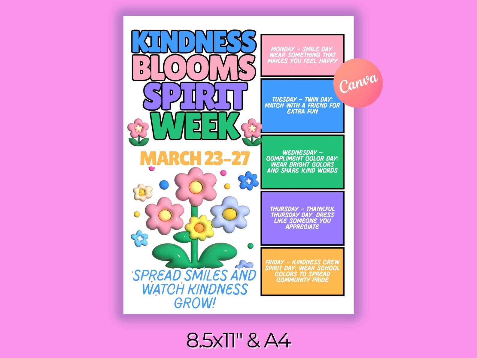 Kindness Week Spirit Week Flyer Template Random Acts of Kindness ...