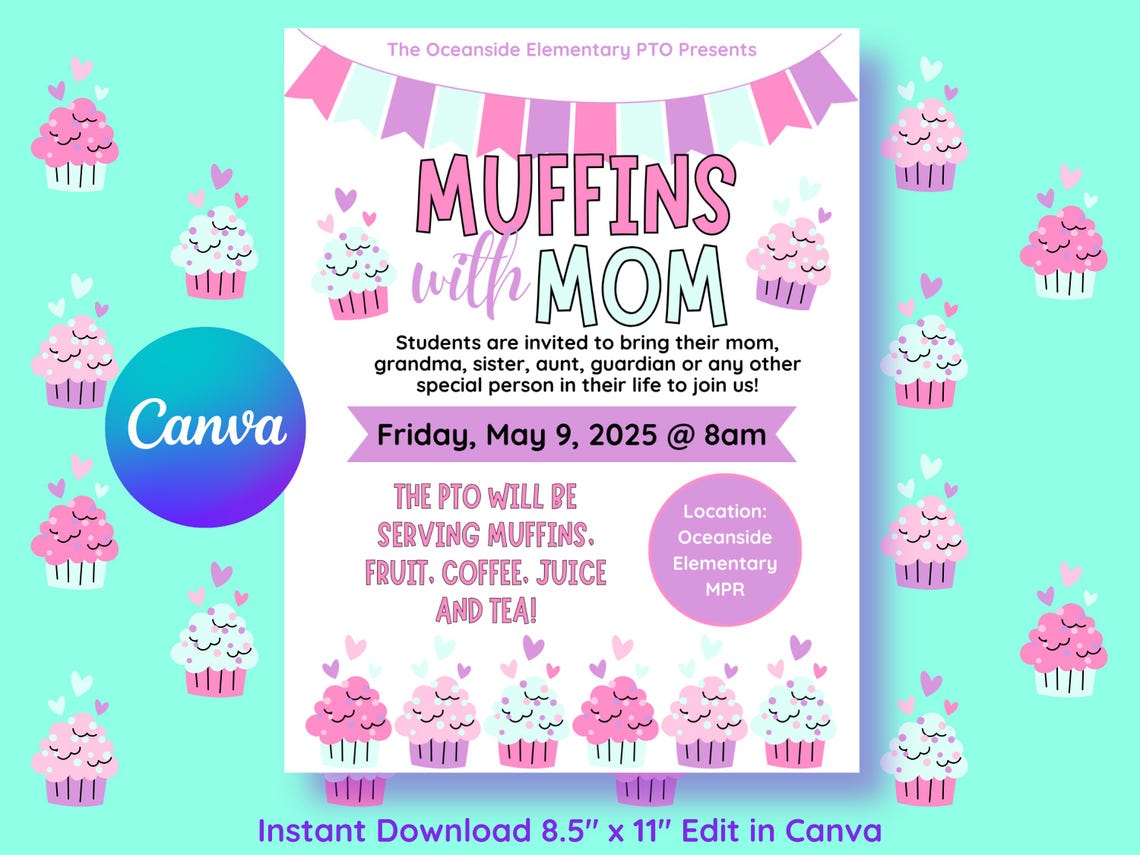 Muffins With Mom Flyer Template | Editable Canva School Event ...