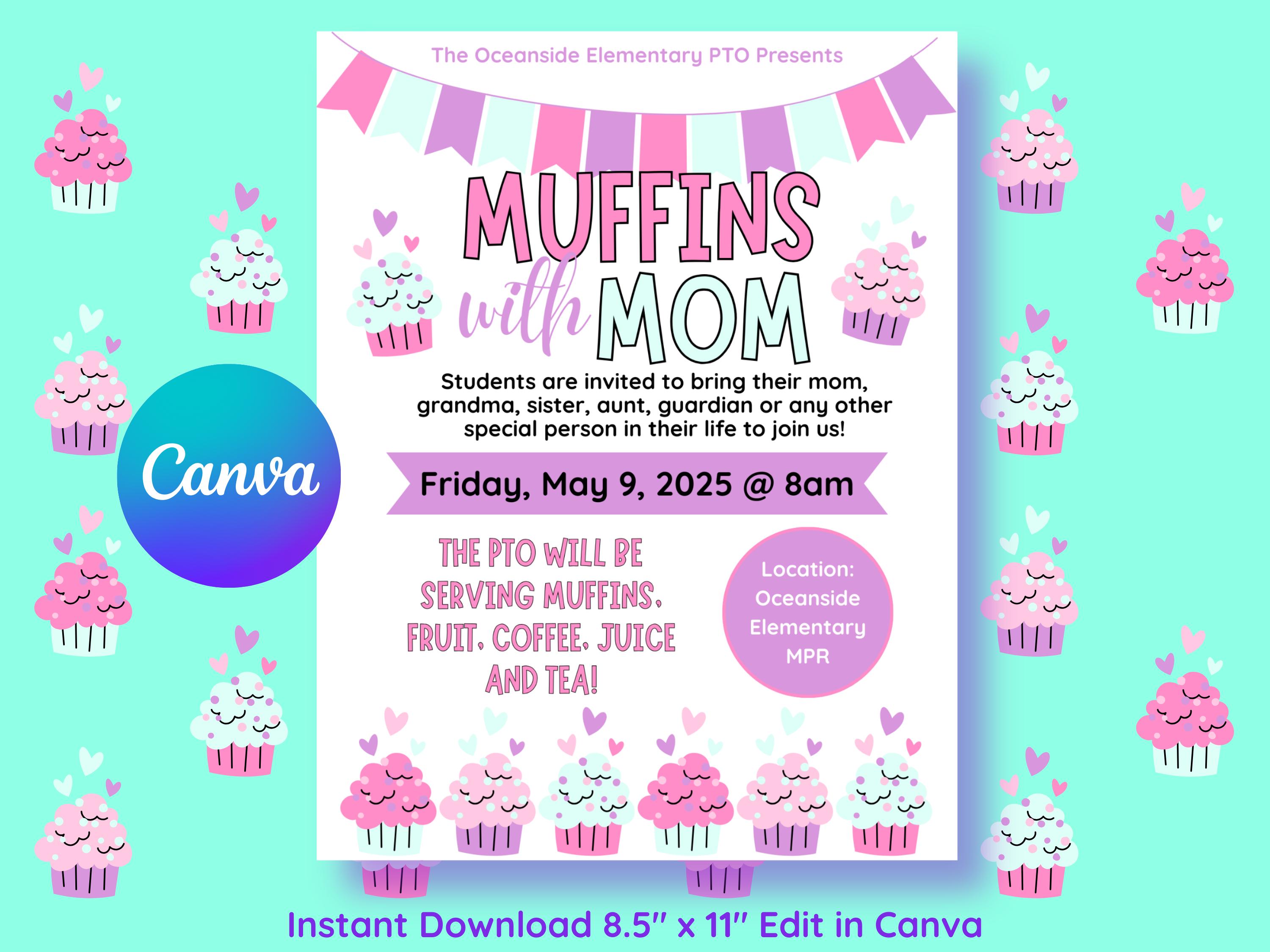 Muffins With Mom Flyer Template | Editable Canva School Event ...