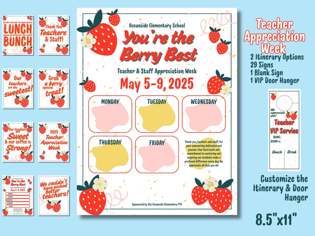 Teacher Appreciation Week Template Strawberry Theme Editable Sign ...