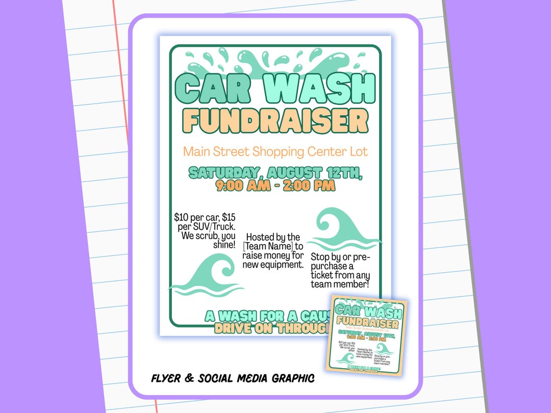 Car Wash Flyer Template Editable Canva Design School Fundraiser ...