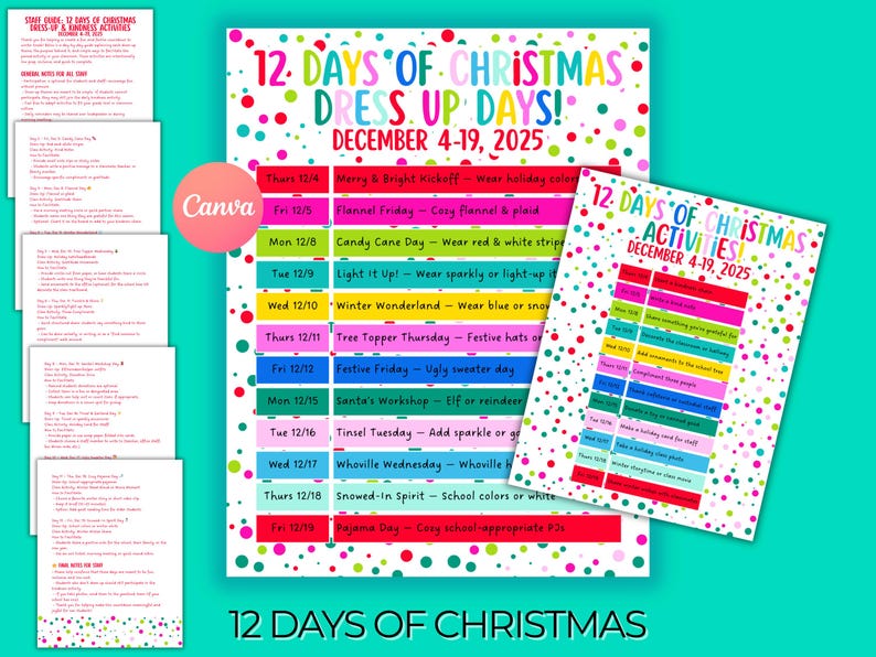 12 Days of Christmas Dress up Flyer Template Editable Holiday Spirit ...