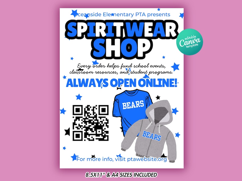 Spirit Wear Fundraiser Flyer Template Editable Canva School Merch ...