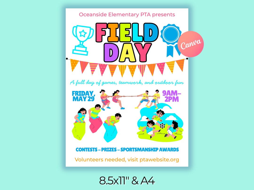 Field Day Flyer Template School Event PTA PTO Booster Club Editable ...