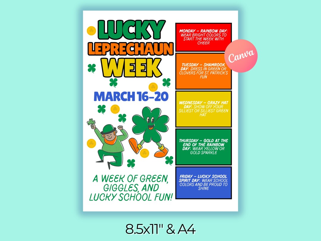 St Patricks Day Spirit Week Flyer Template, Editable Canva Design ...