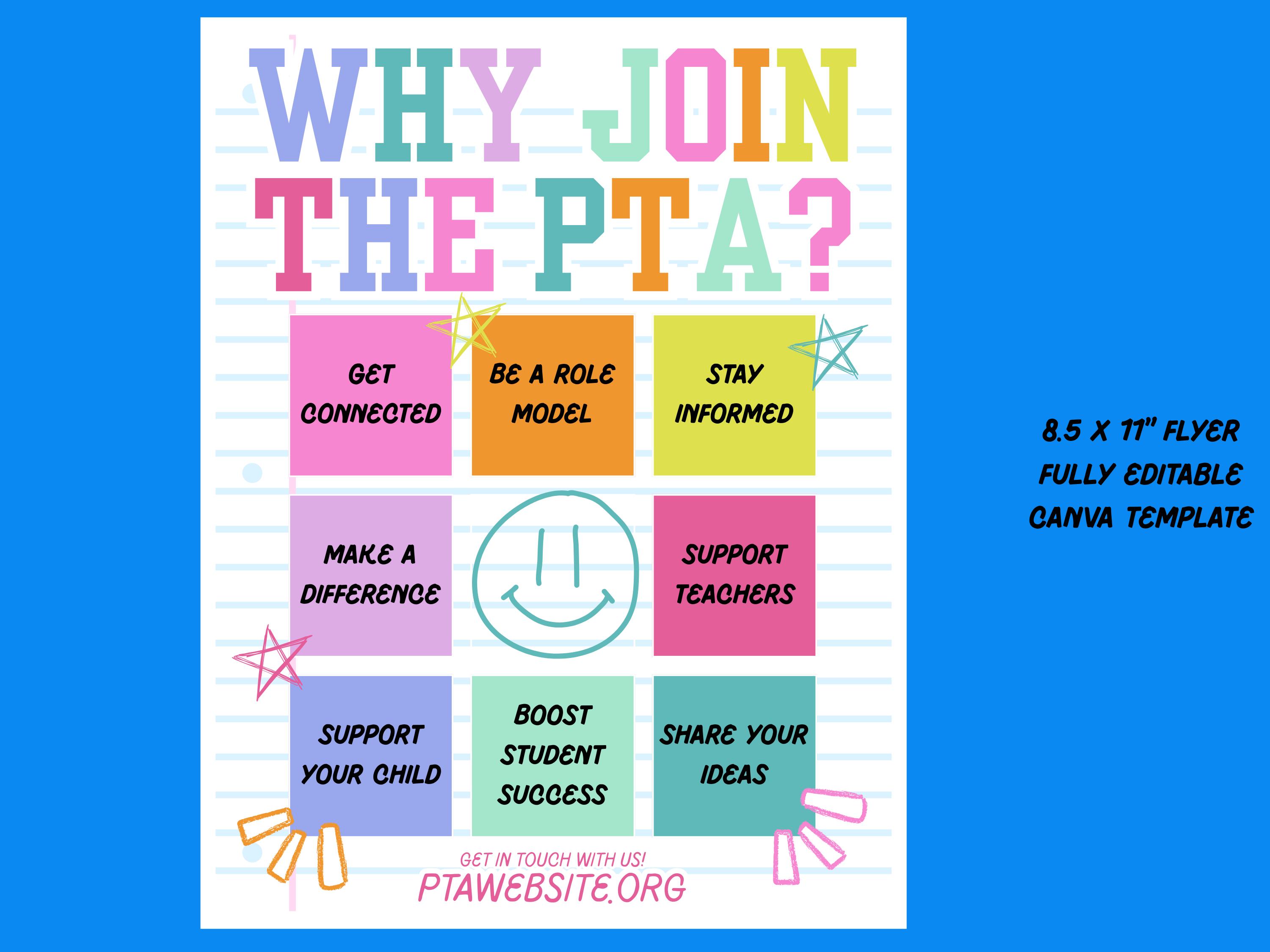 PTO PTA Recruitment Flyer Template: Editable School Membership Drive ...