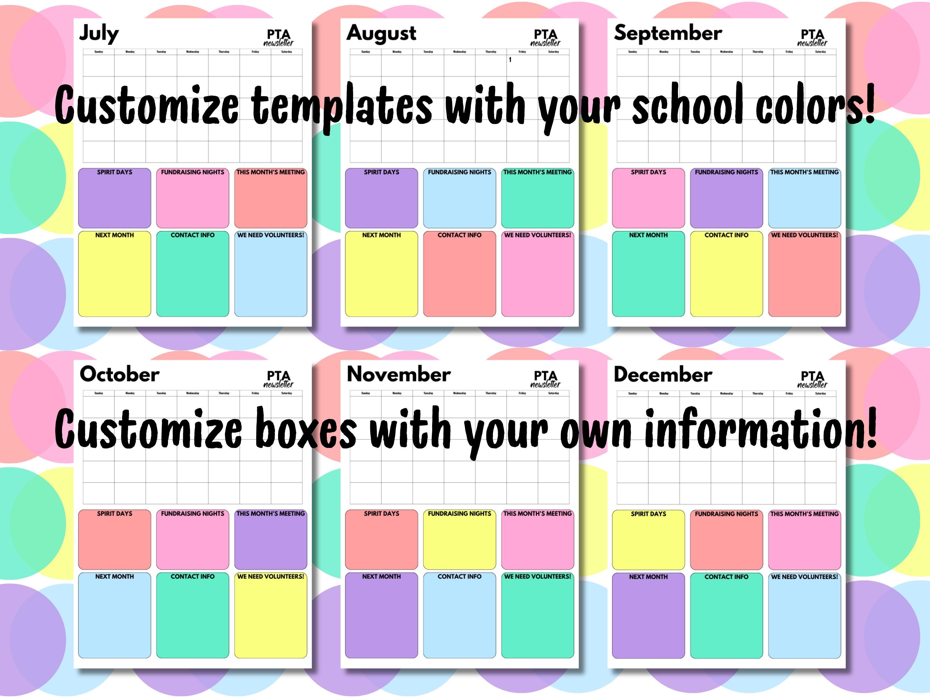 PTA PTO Newsletter Template Bundle Editable Monthly School ...