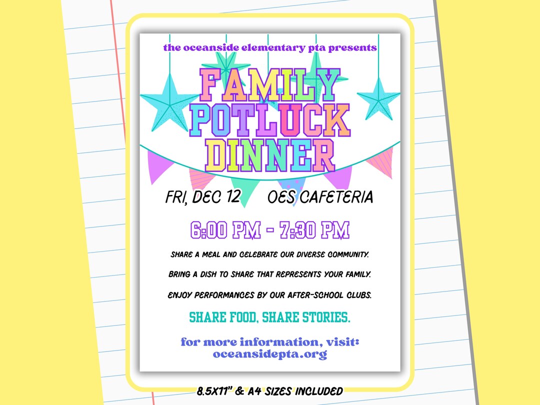 Editable Potluck Flyer Template for PTA PTO Teacher Luncheon Staff ...
