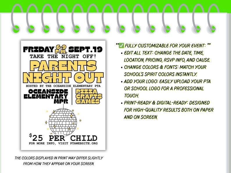 Parents Night Out Flyer Template Winter Fundraiser School Event PTA PTO ...