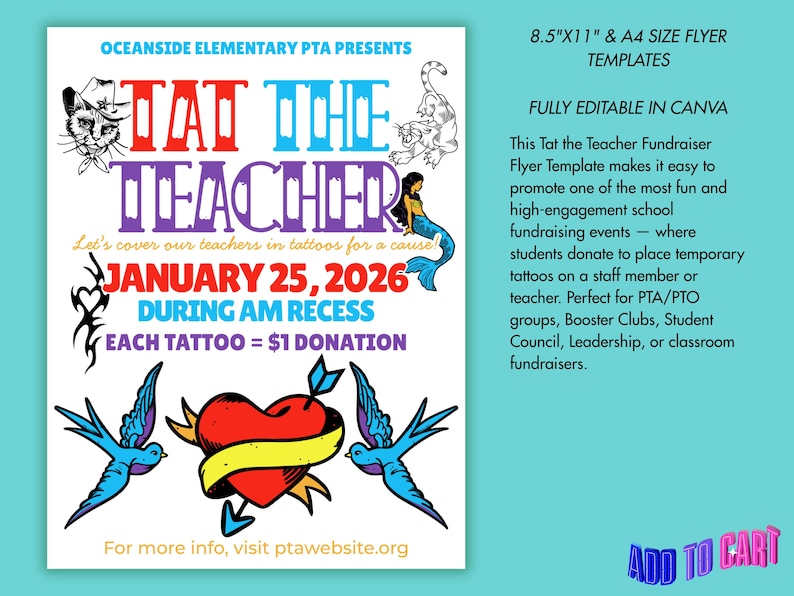 Tat the Teacher Fundraiser Flyer Canva Template School Spirit Day Event ...