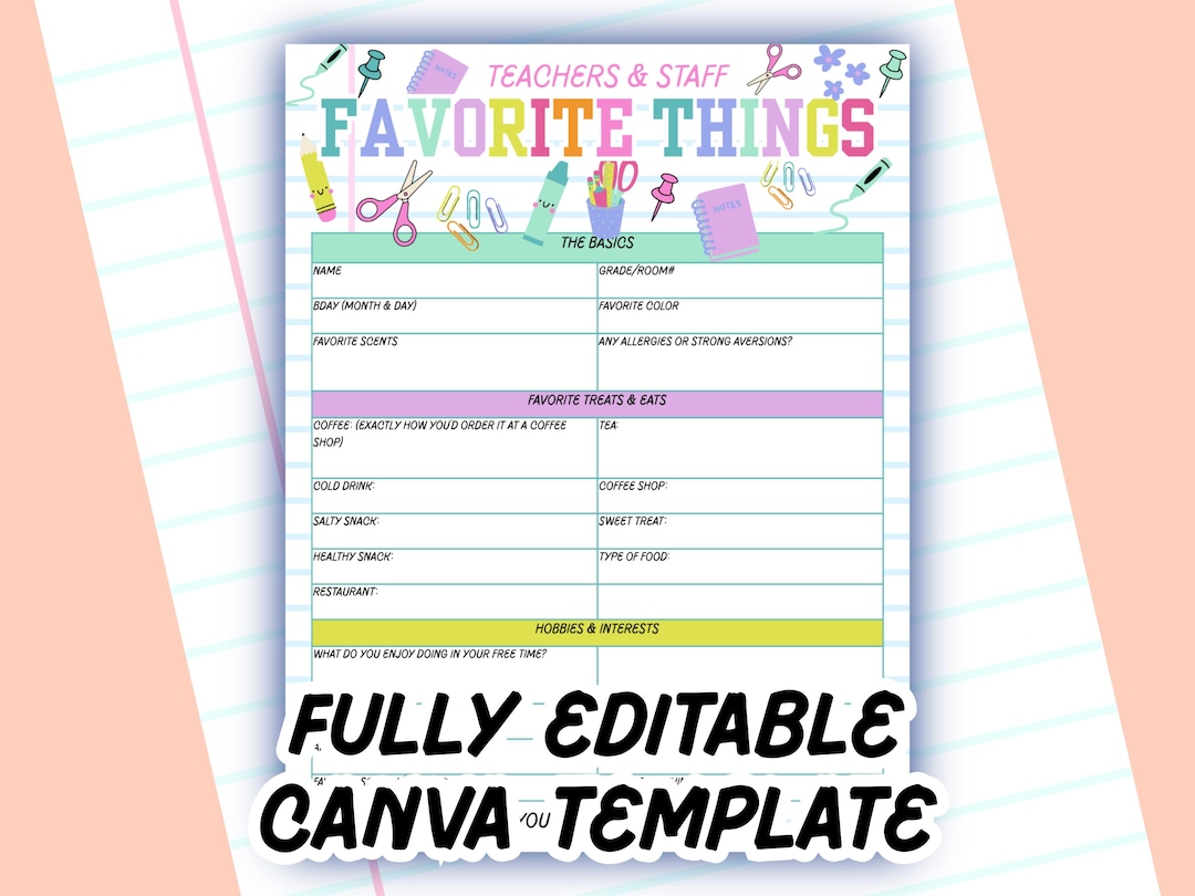 Editable Teacher Appreciation Questionnaire Template Canva Survey Staff ...