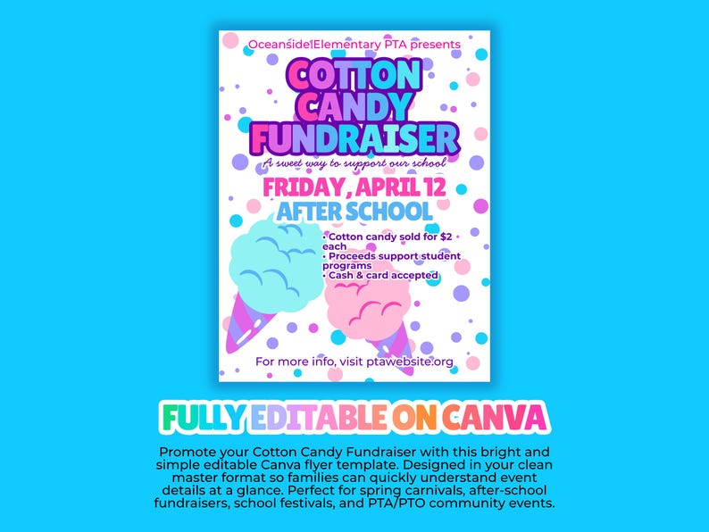 Cotton Candy Fundraiser Flyer Template Editable PTA PTO School Carnival ...