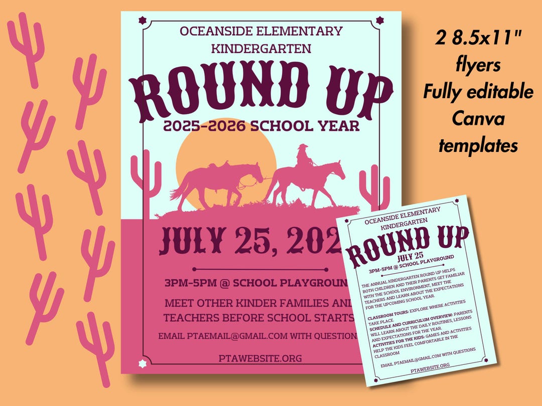 Kindergarten Round-up Flyer Template | Western Theme | Editable Canva ...