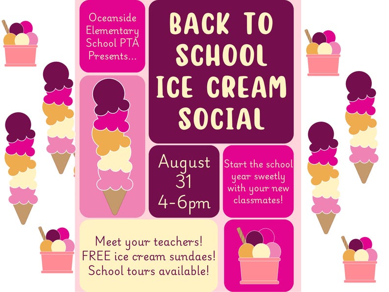 Back to School Ice Cream Social Flyer & Social Media Editable Canva ...