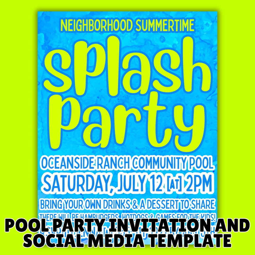 Neighborhood Splash Party Flyer Template Editable Pool Party Canva ...